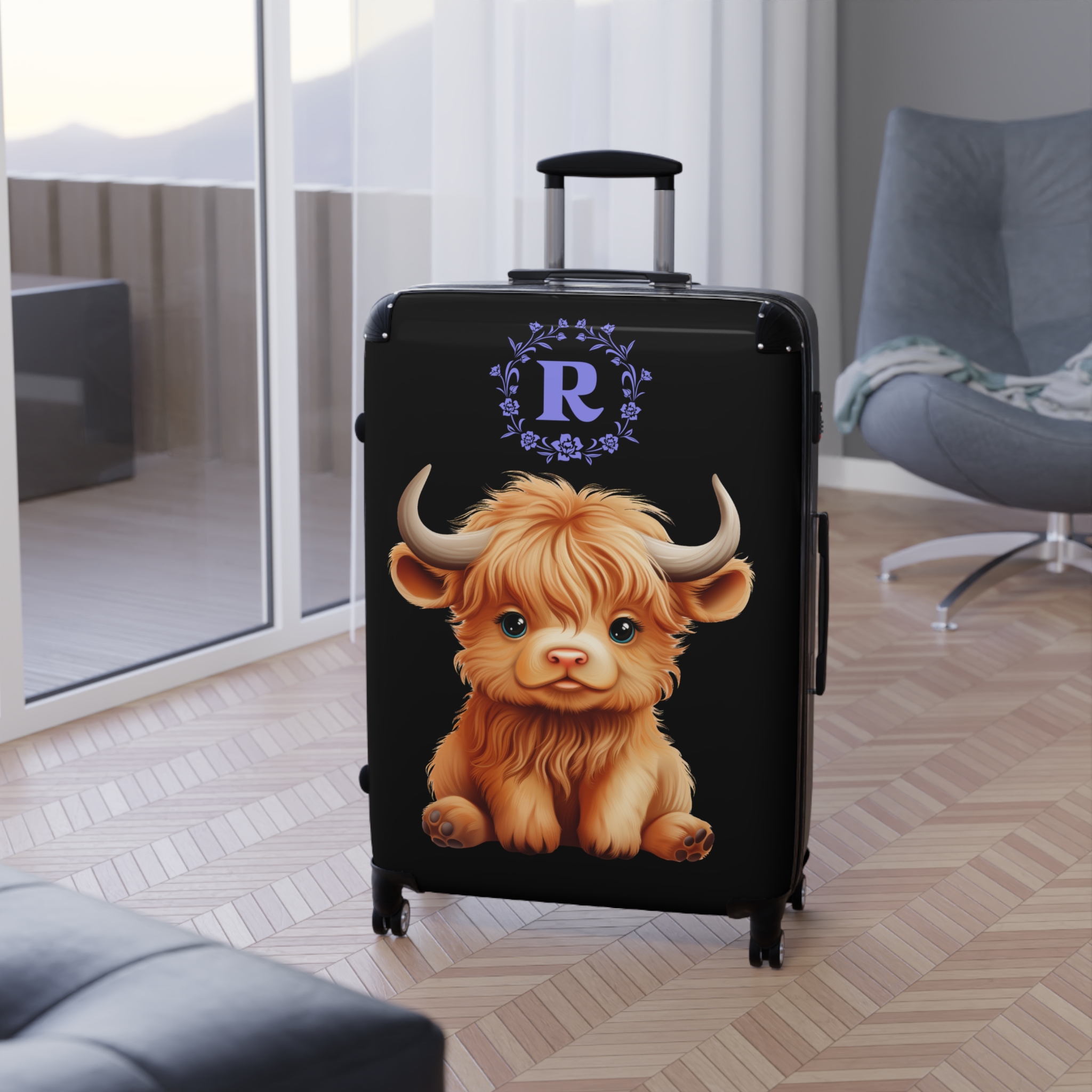 Custom Highland Cow Suitcase | Cow Luggage - V Luggage.