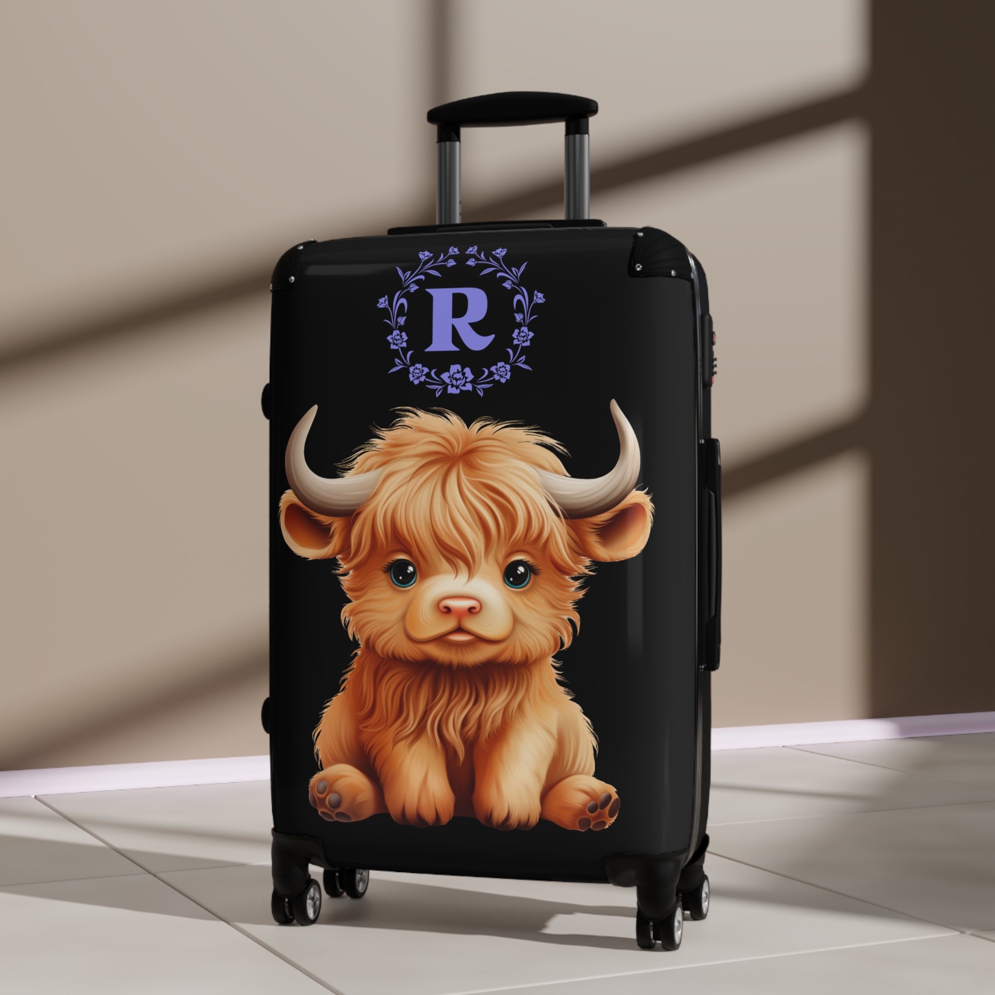 Custom Highland Cow Suitcase | Cow Luggage - V Luggage.