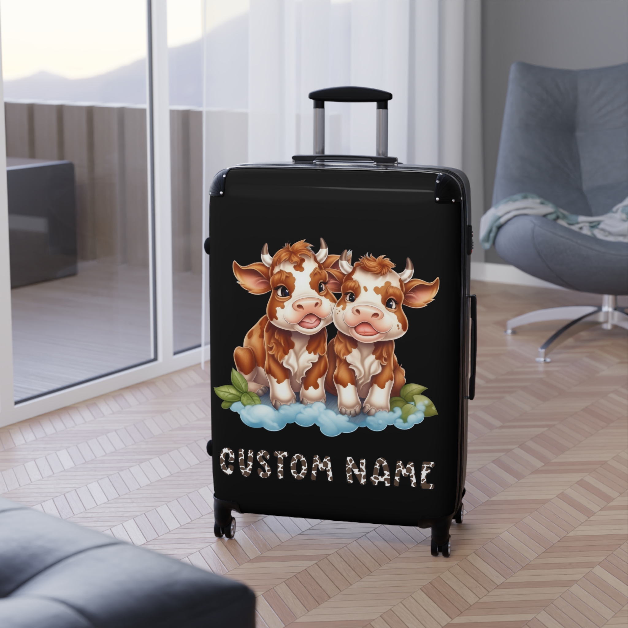 Custom Highland Cow Suitcase | Cow Luggage - V Luggage.