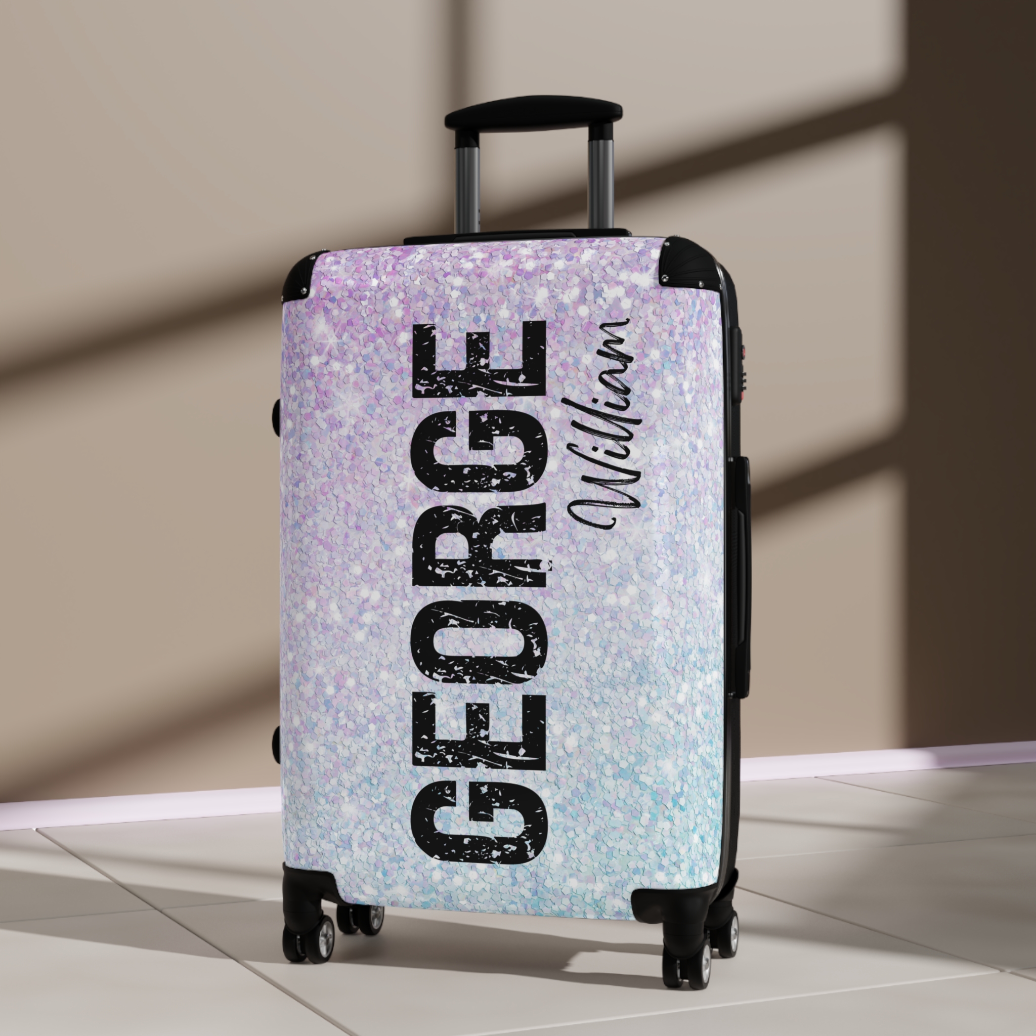 Your Style, Your Journey: Custom Pastel Glitter Suitcase