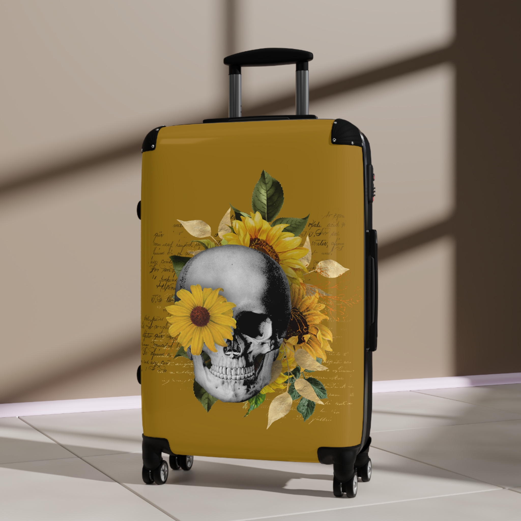 Chic Rebellion: Sunflower Skull Suitcase - V Luggage.