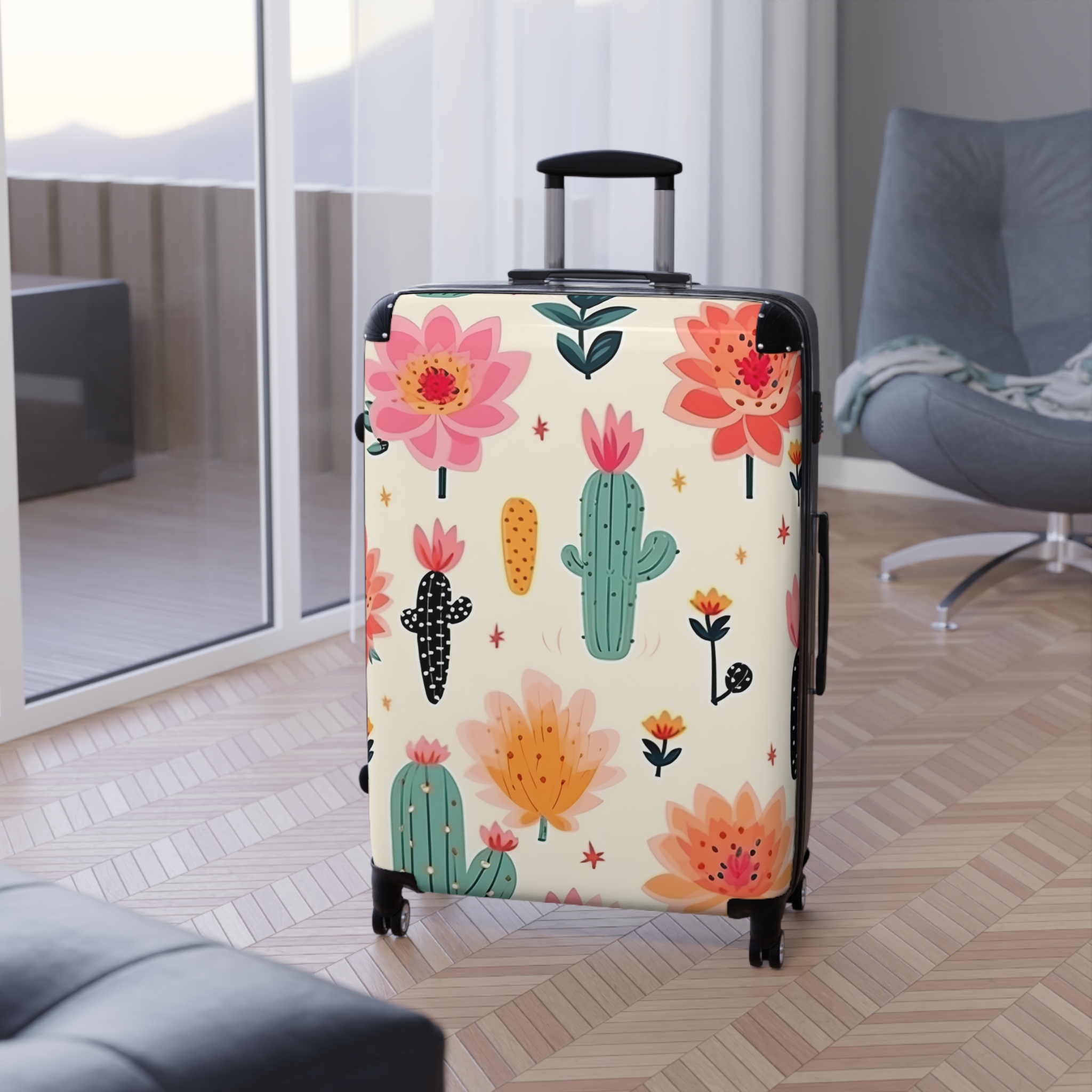 Cactus Floral Suitcase - Your Stylish Travel Companion