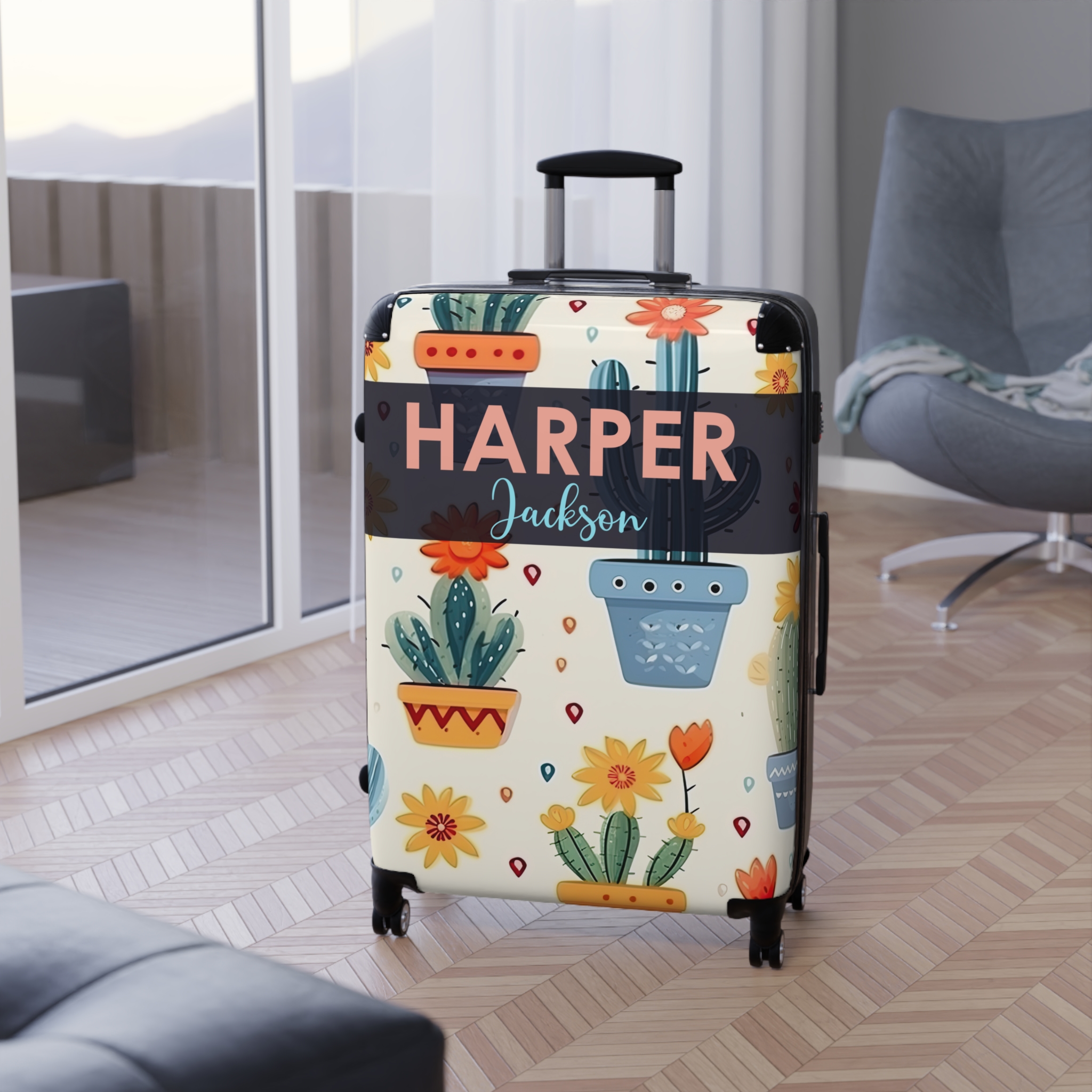 Custom Cactus Floral Suitcase - Your Unique Travel Statement