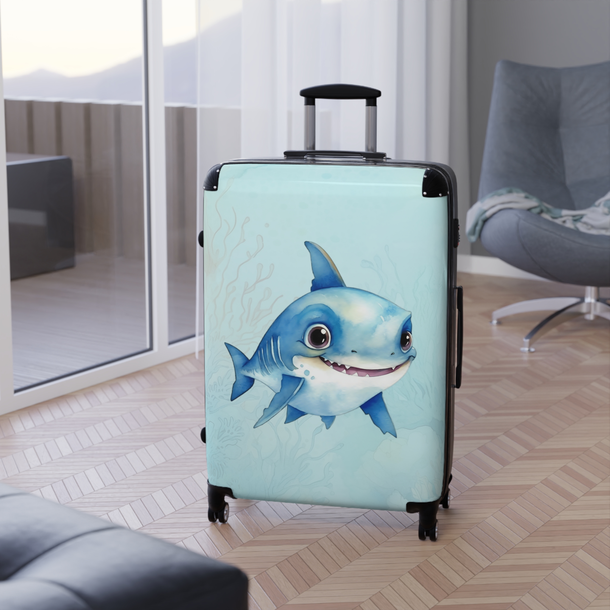 Swim with Style: Shark Suitcase - V Luggage.